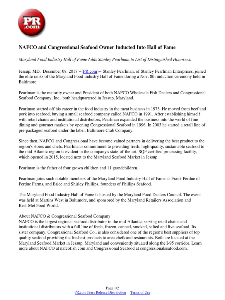 NAFCO and Congressional Seafood Owner Inducted Into Hall of Fame | PDF ...