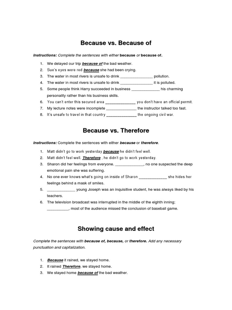 Connectives That Express Cause and Effect-Exercise | PDF