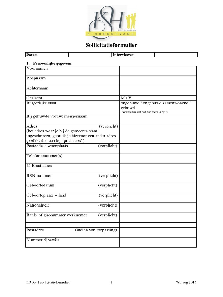 3.3 Fd 1 Sollicitatieformulier