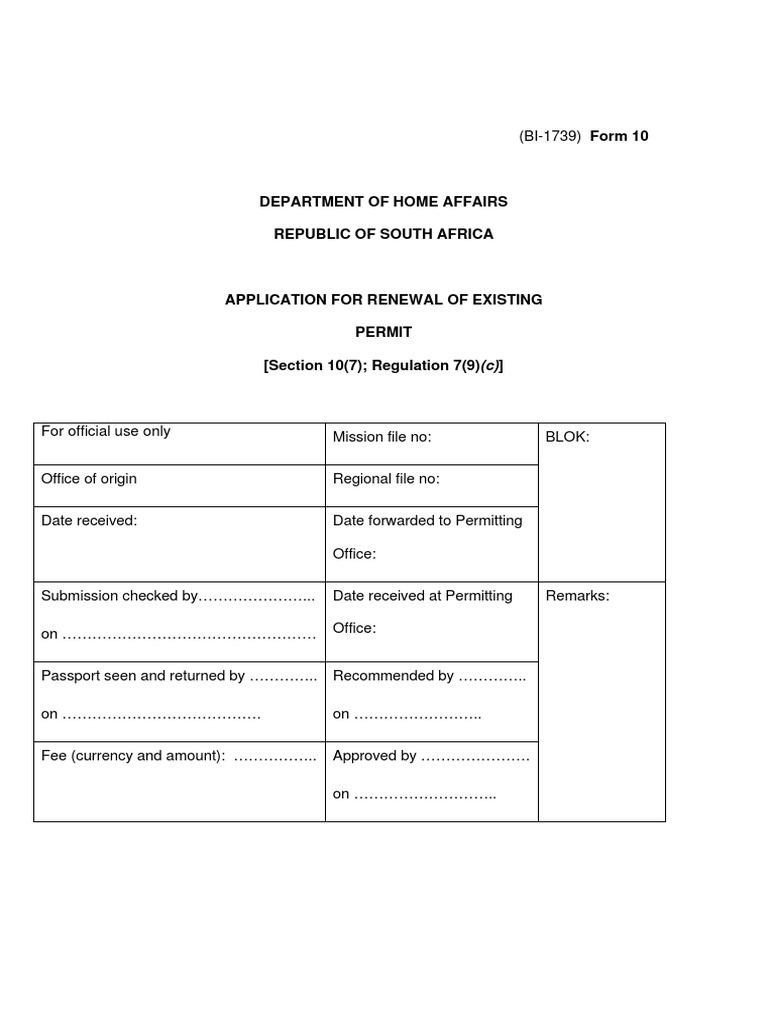 Application For Extension BI 1739 Form 10 | Download Free PDF ...