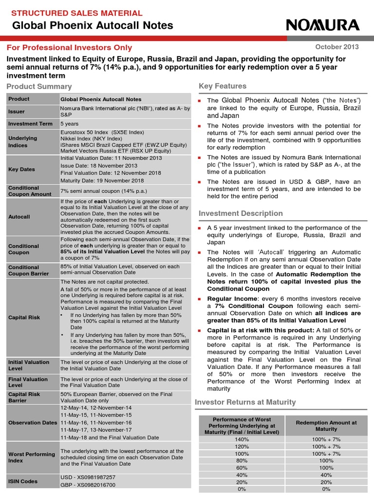 Global Phoenix Autocall Notes | PDF | Stock Market Index | Exchange ...