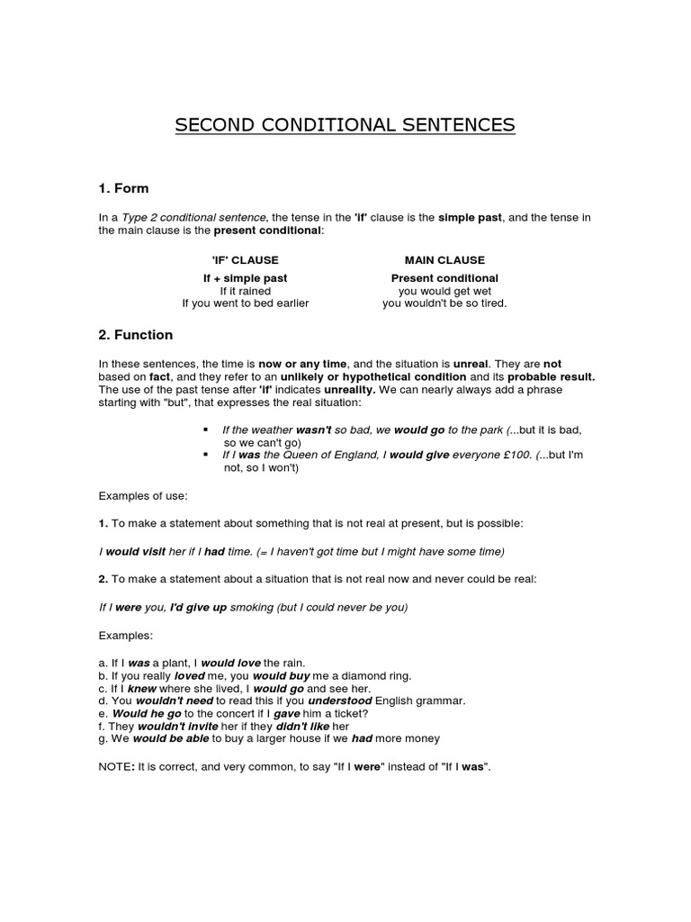 Second Conditional Overview | PDF