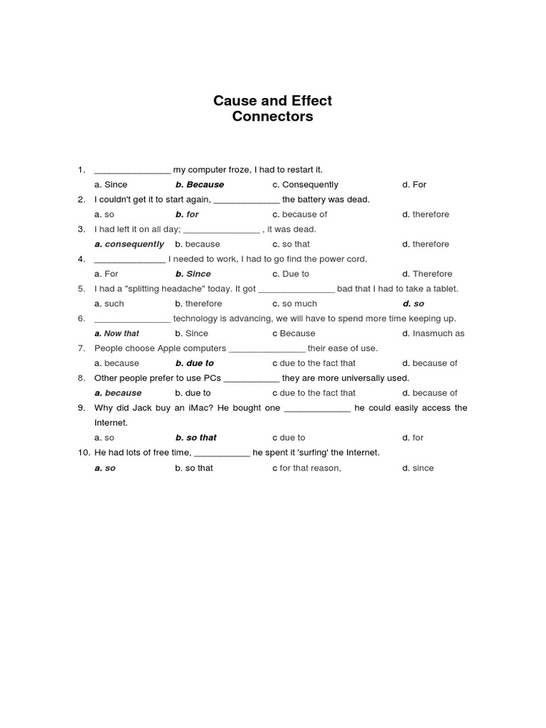  2 Cause And Effect Exercise Answers