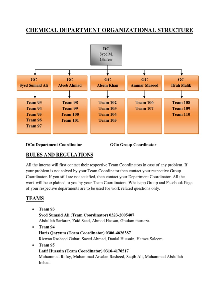 Chemical Department Organizational Structure | PDF