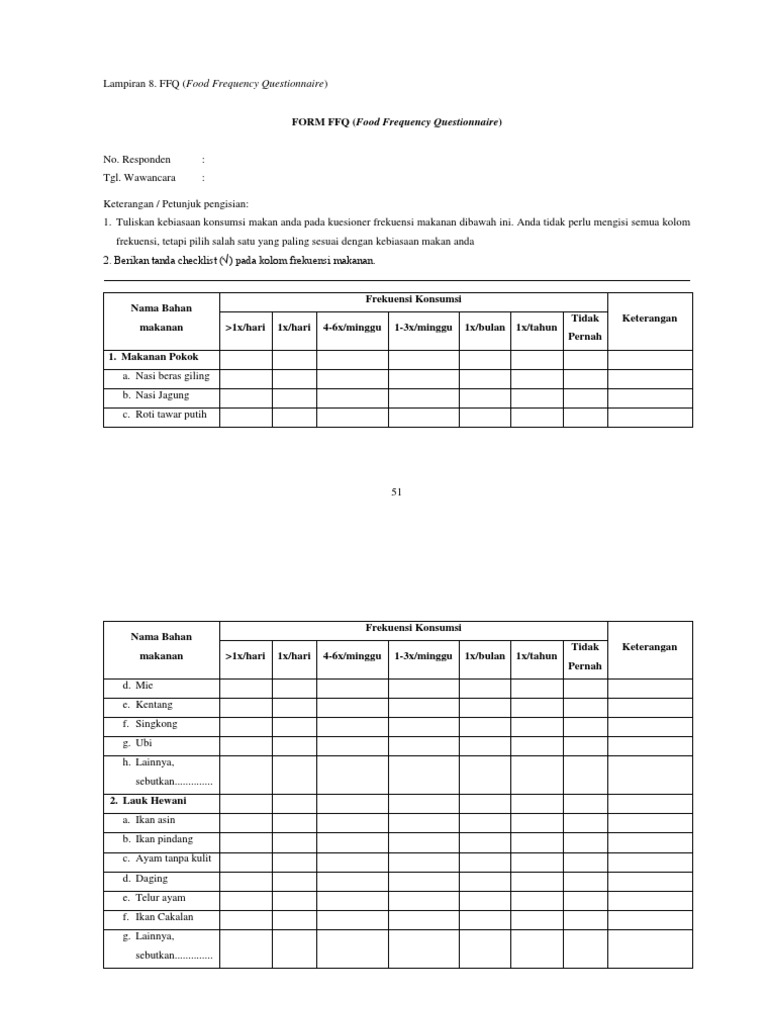 Lampiran 8. FFQ | PDF