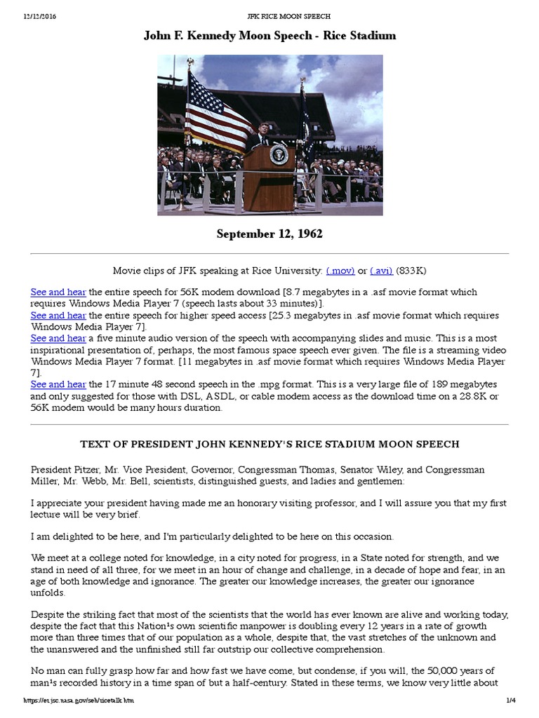 Jfk Rice Moon Speech | Spaceflight | Outer Space