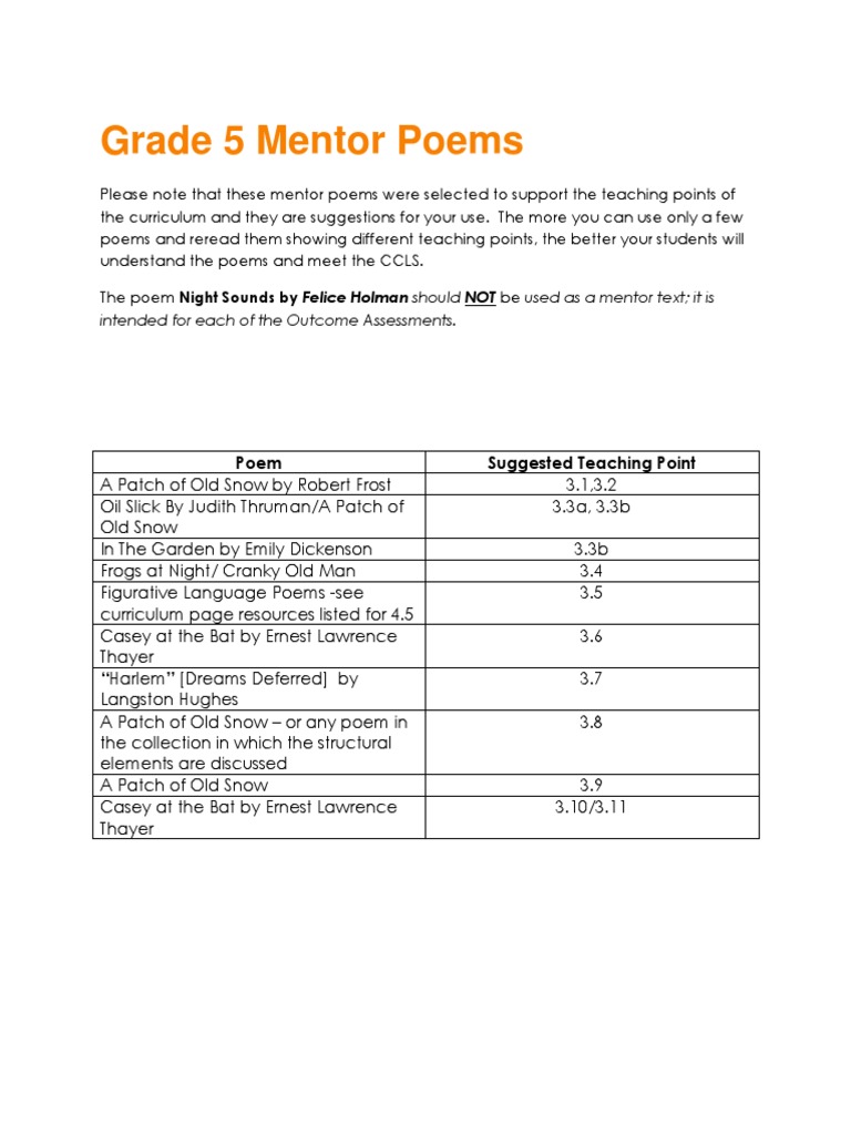 Mentor Poems For Grade 5-Reading | PDF | Ball And Bat Games | Sports