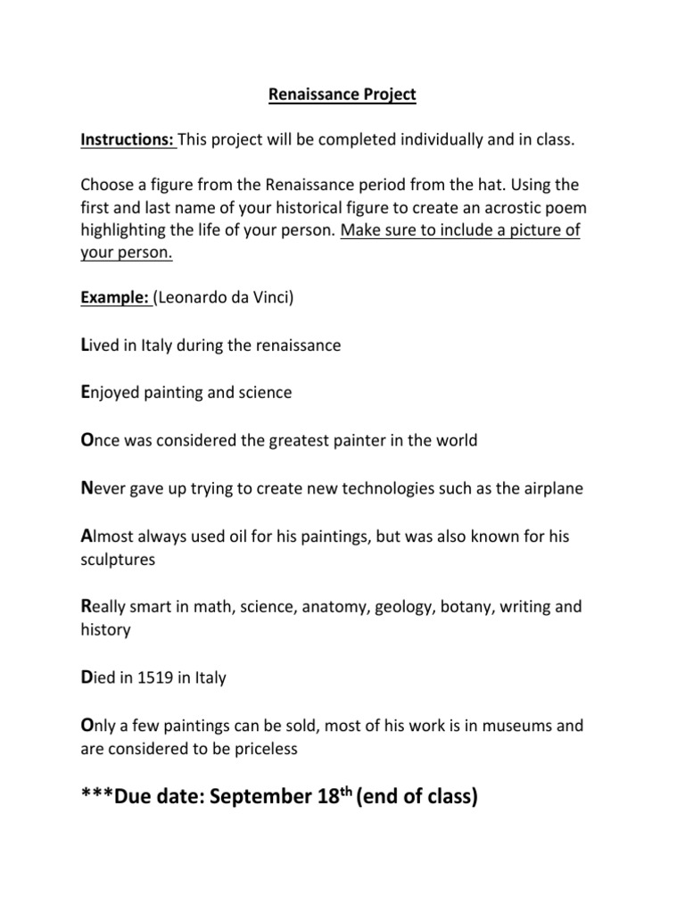 Renaissance Project Instructions | PDF
