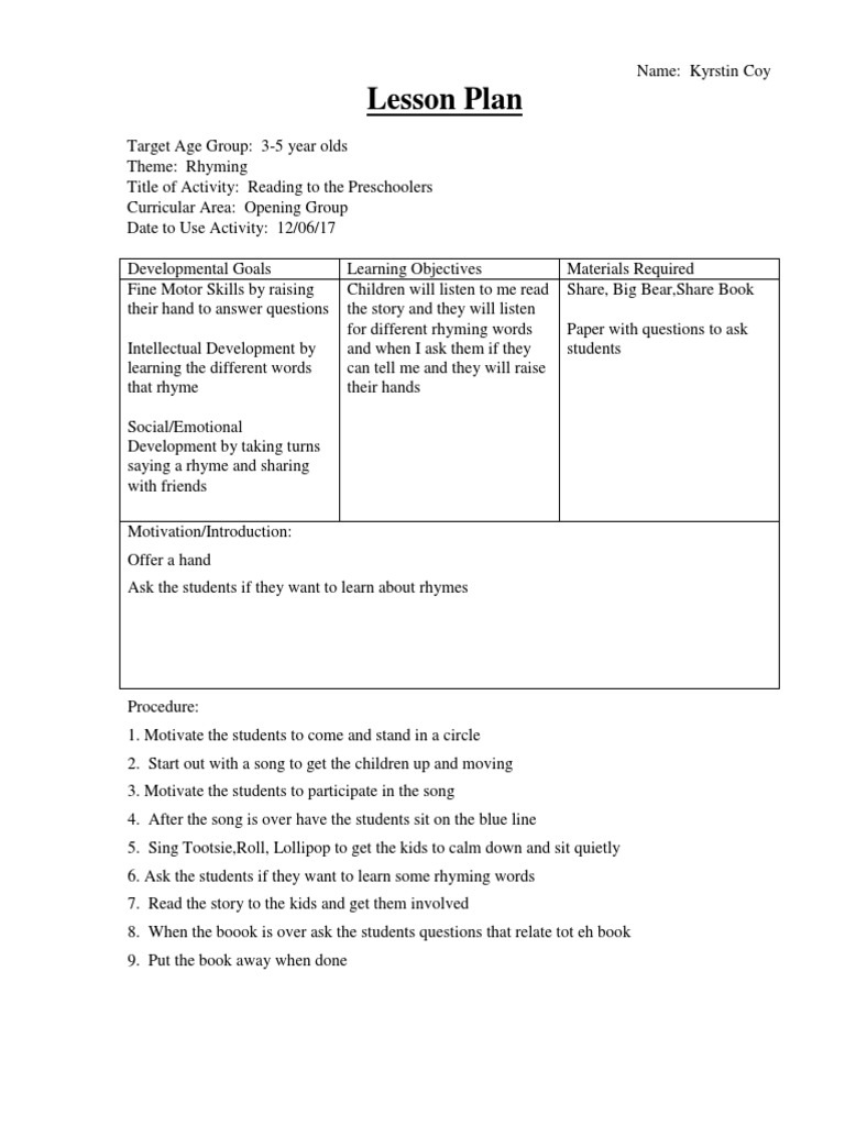 Lesson Plan - Sharebig Bear Share Reading | PDF