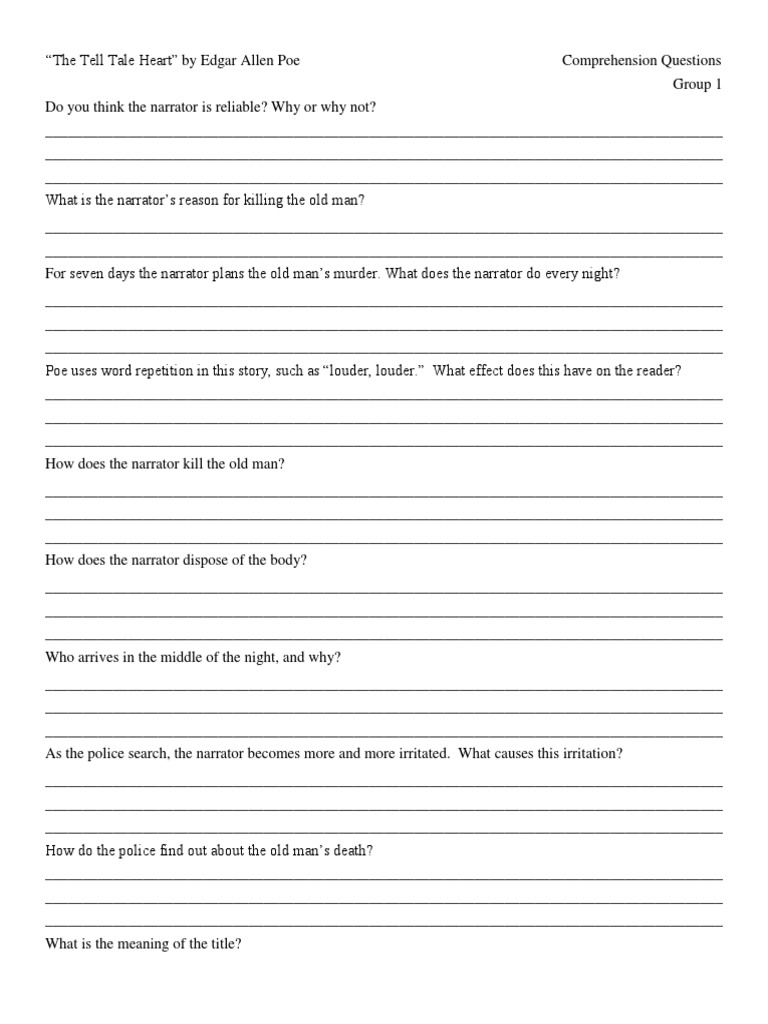 The Tell Tale Heart Comprehension Questions | PDF | Narration