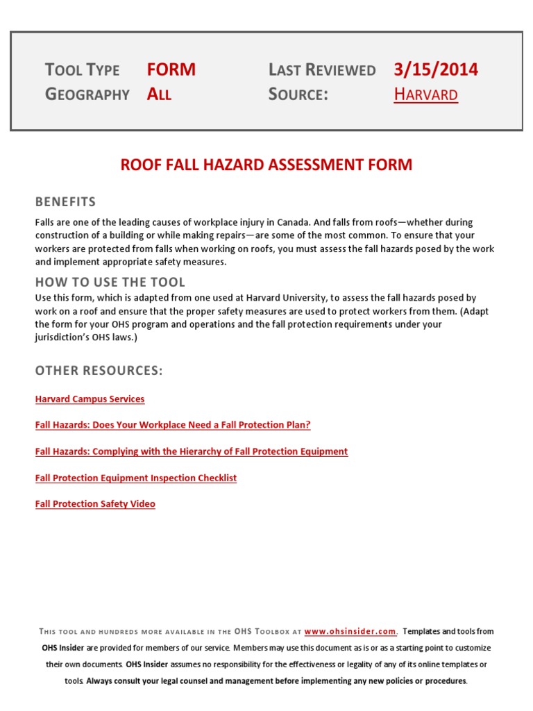 Roof Fall Hazard Assessment Form | PDF | Occupational Safety And Health ...
