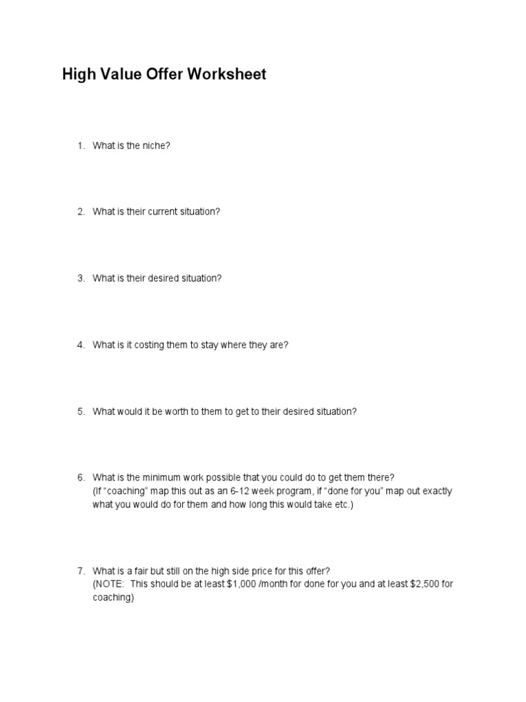 Offer Worksheet | PDF