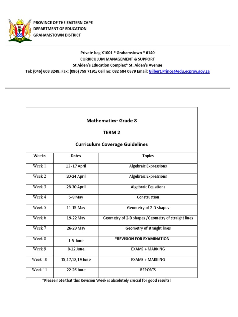 Mathematics-Grade 8 Term 2 Curriculum Coverage Guidelines: Gilbert ...
