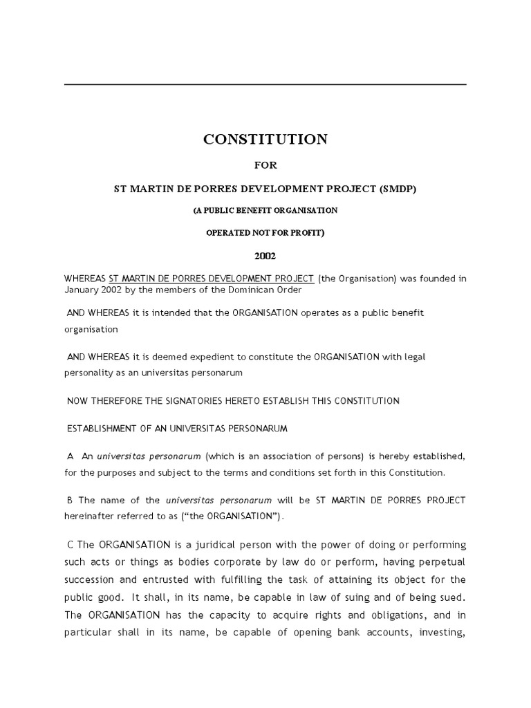Constitution: FOR ST Martin de Porres Development Project (SMDP) | PDF ...