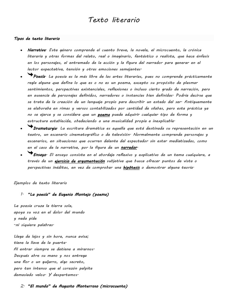 Tipos de Textos Literarios y Ejemplos | PDF | Poesía | Narrativa
