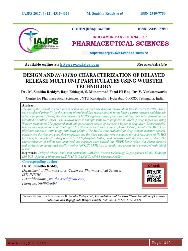 Design And In Vitro Characterization Of Delayed Release Multi Unit Particulates Using Wurster