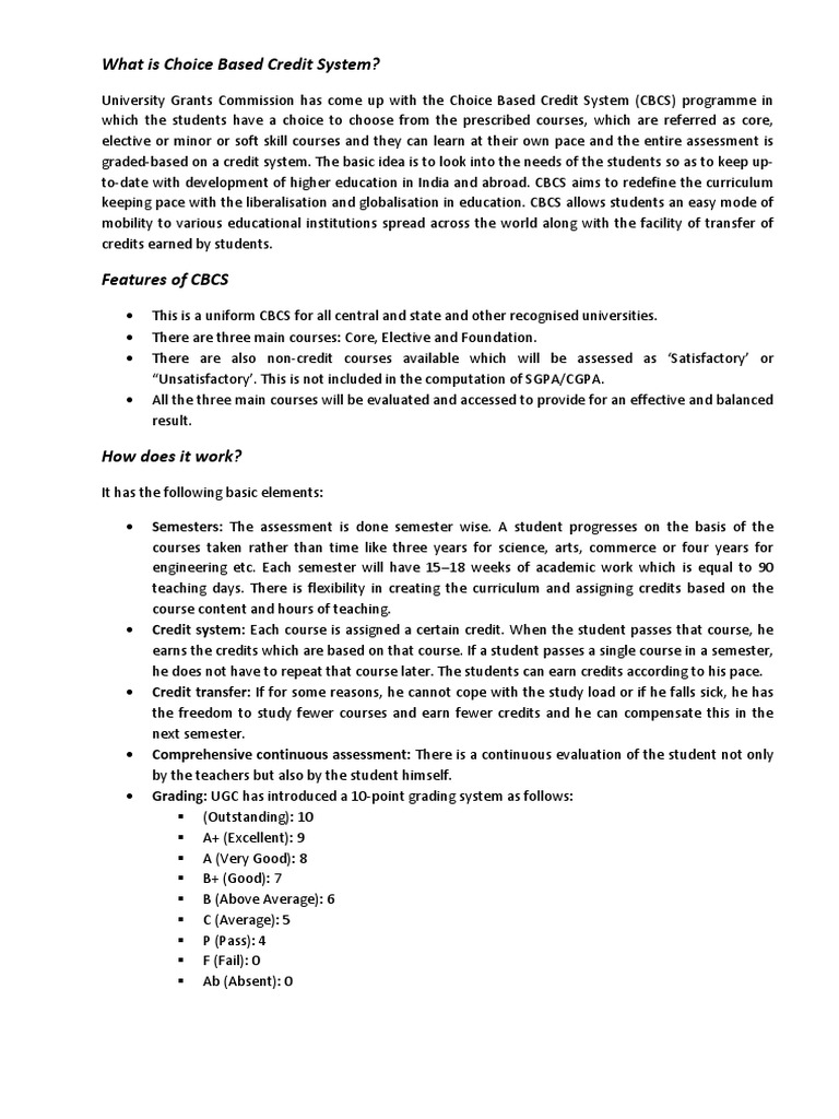 What Is Choice Based Credit System | PDF | Course Credit | Sharing