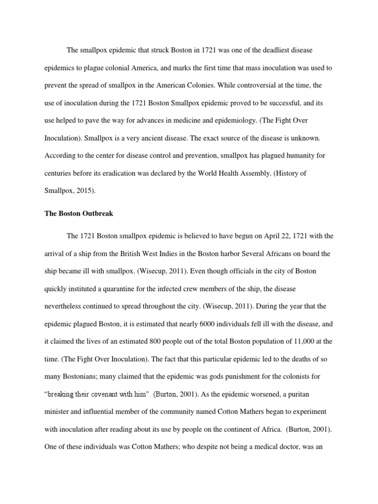 Boston Smallpox Epidemic of 1721 Essay | PDF | Inoculation | Smallpox