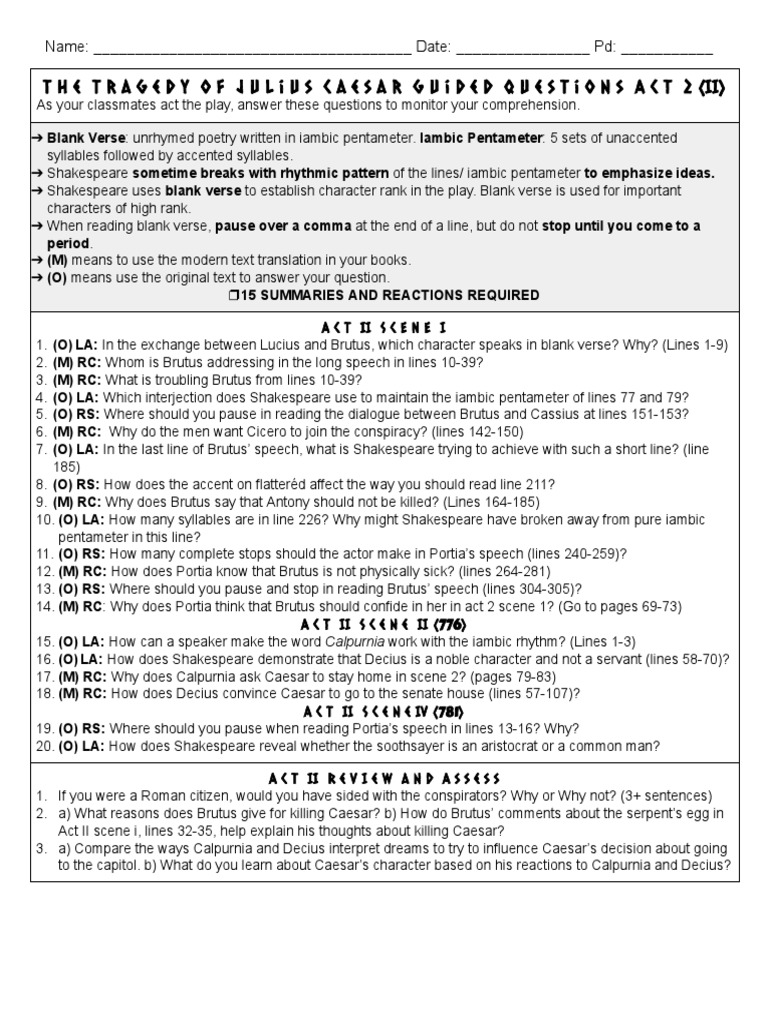 Julius Caesar Guided Questions Act 2 | Download Free PDF | Marcus ...