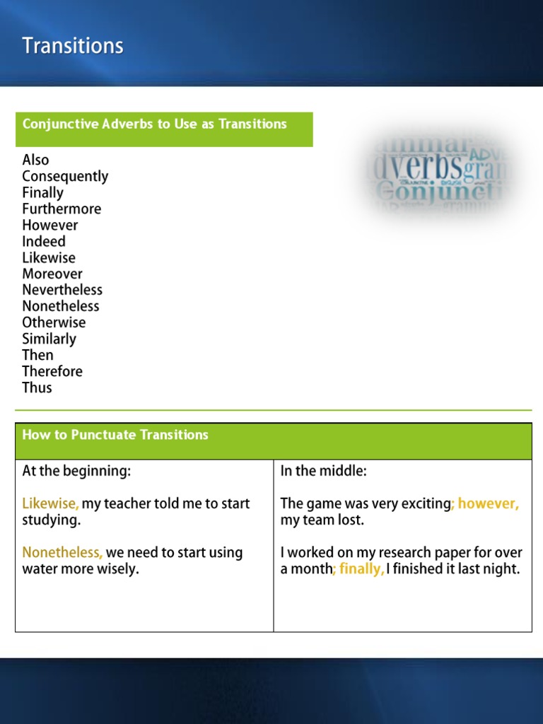 Conjunctive Adverbs for Effective Transitions | PDF