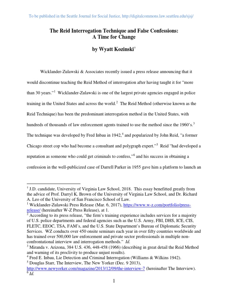 Reid Technique: A Call for Reform | PDF | Miranda Warning | Confession ...