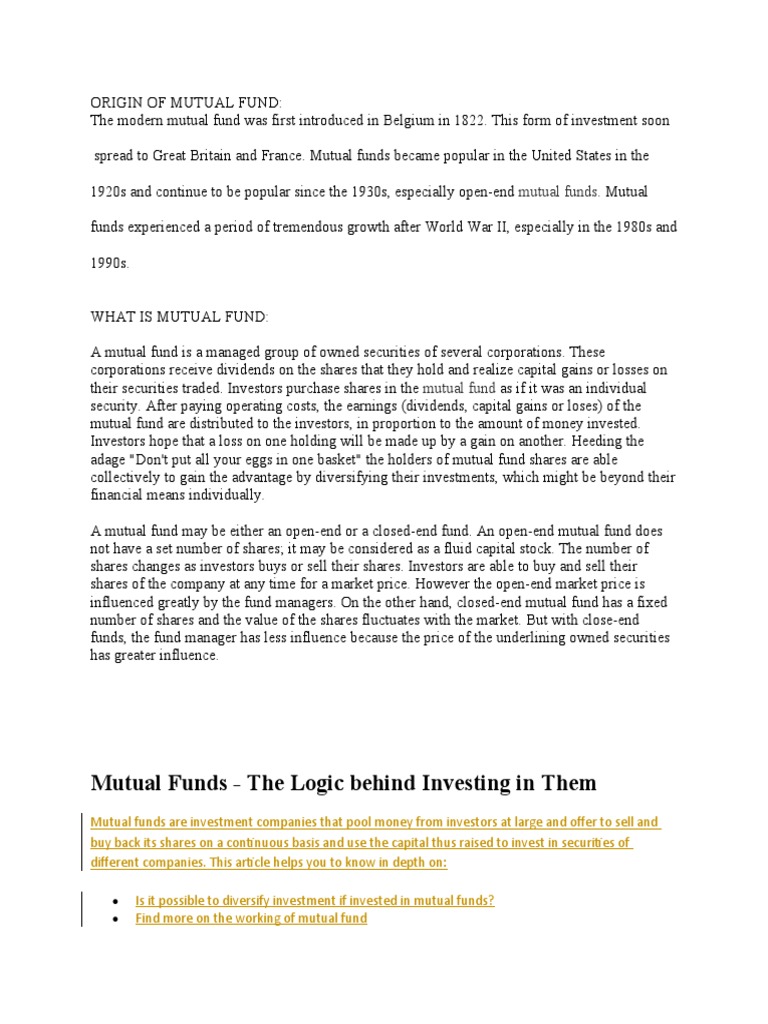 Nive Mutual Fund Project | PDF | Business | Finance & Money Management