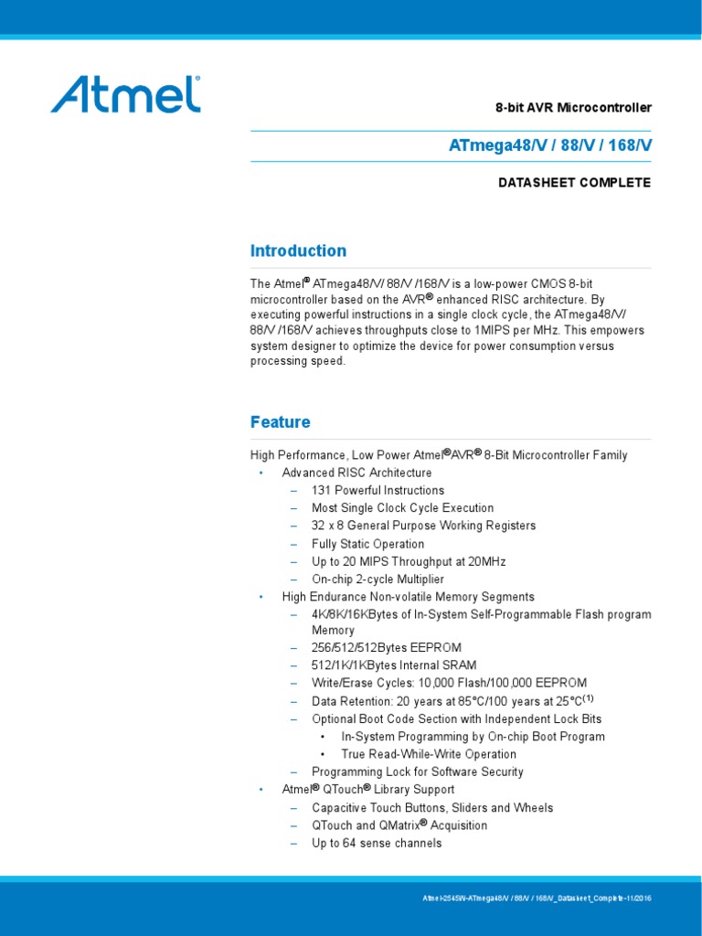 Atmel 2545 8 Bit AVR Microcontroller ATmega48!88!168 Datasheet | PDF | Microcontroller | Flash ...