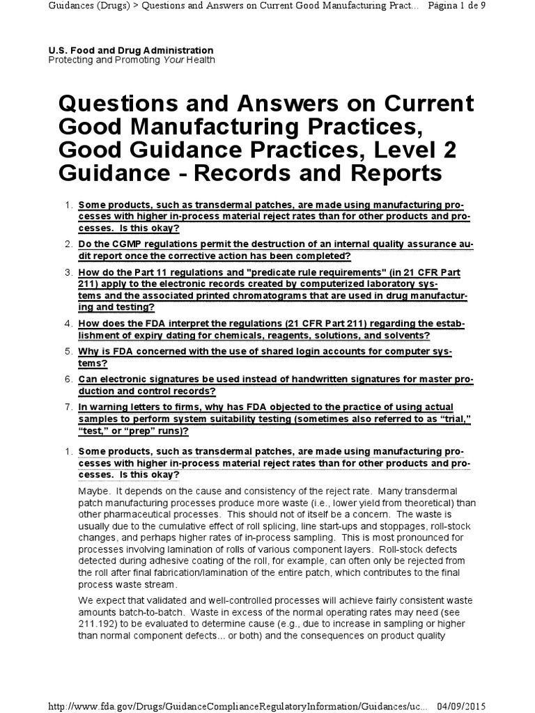 FDA - Level 2 Guidance - Records and Reports | PDF | Food And Drug ...