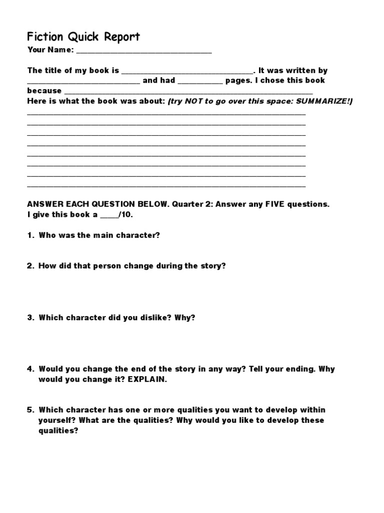 Fiction Quick Report | PDF | Language Arts & Discipline | Self-Improvement