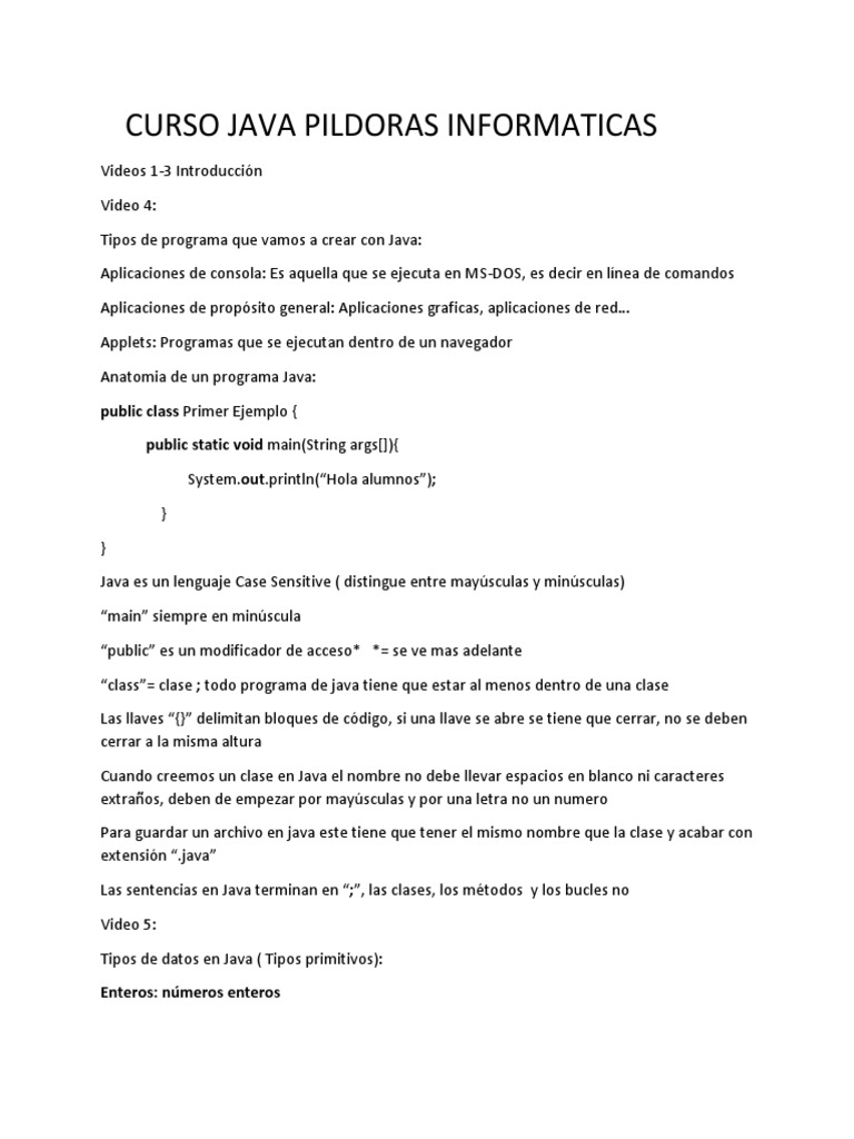 Curso Java Pildoras Informaticas | PDF | Java (lenguaje de programación ...