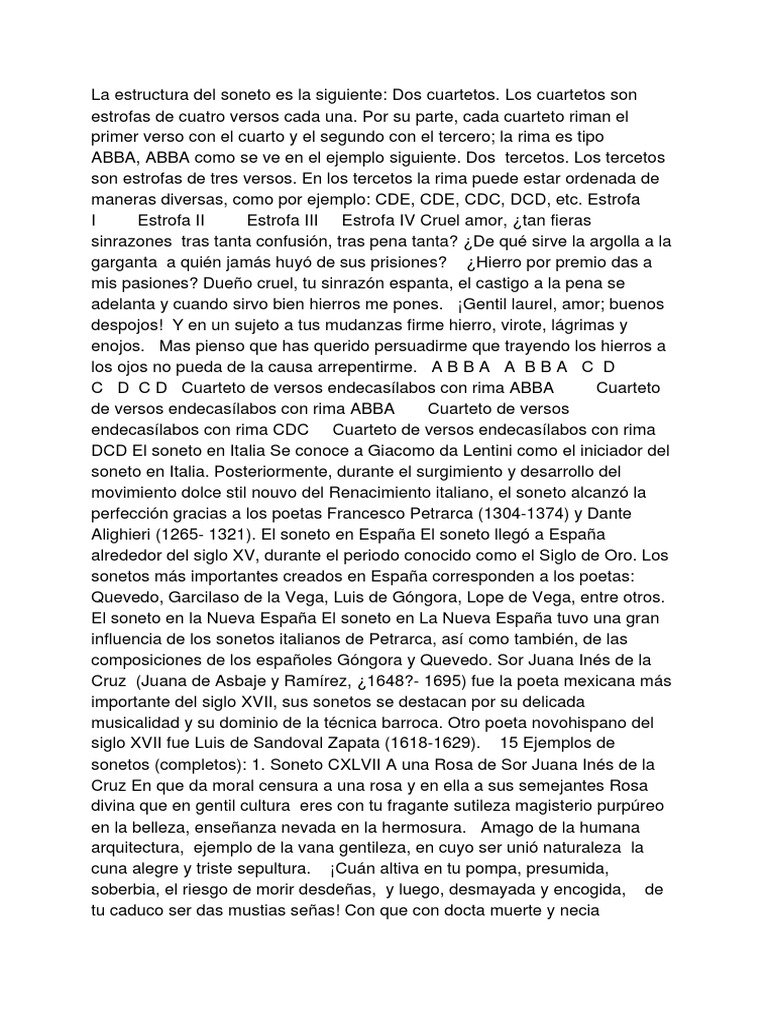 La Estructura Del Soneto Es La Siguiente | PDF | Sonetos | Forma Stanzaica