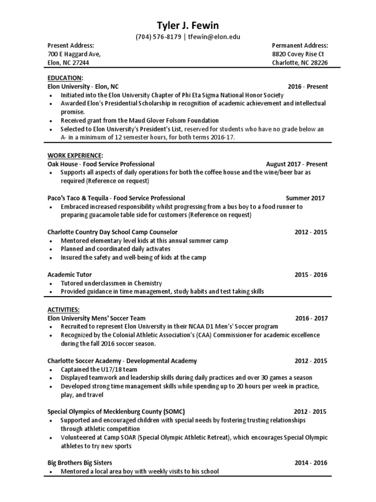Tyler J. Fewin's Resume and Achievements | PDF | Schools | Students