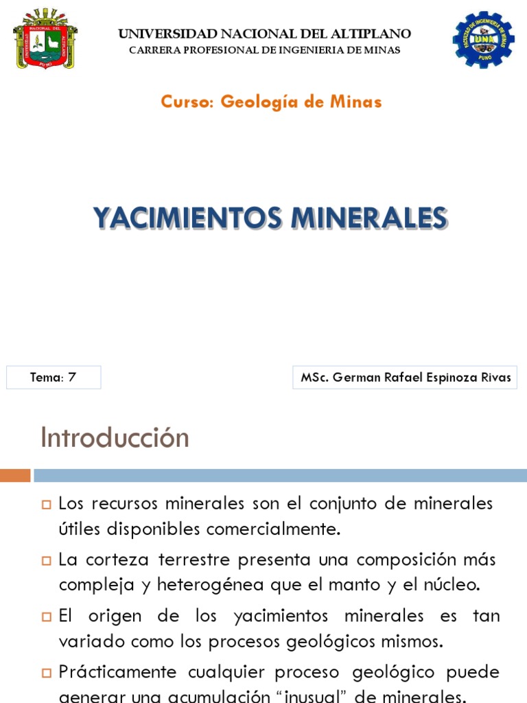 Tema 7. Yacimientos Minerales PDF | PDF | Magma | Roca (geología)