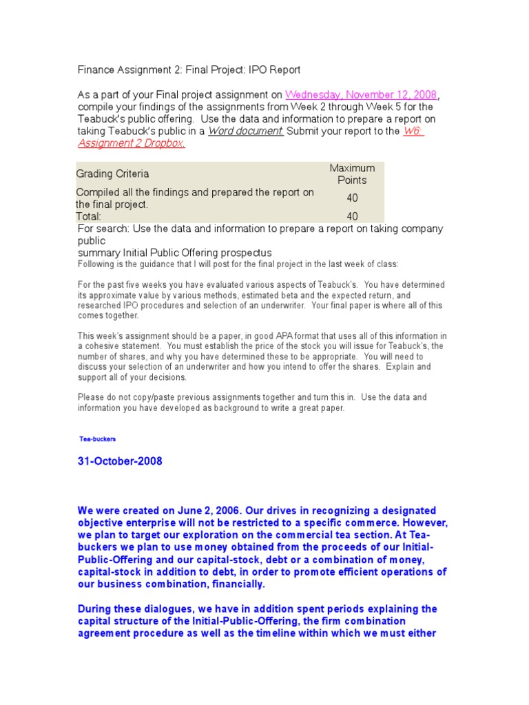 IPO Underwriting Report | Initial Public Offering | Option (Finance)