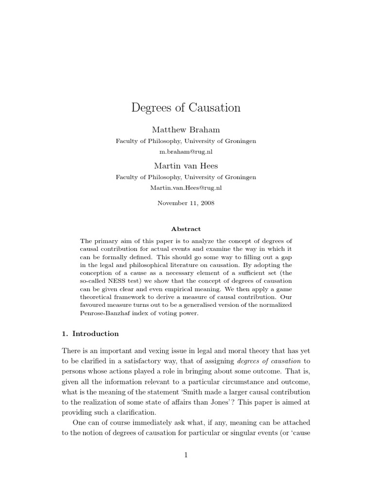 Degrees of Causation: Matthew Braham | PDF | Causality | Cognitive Science