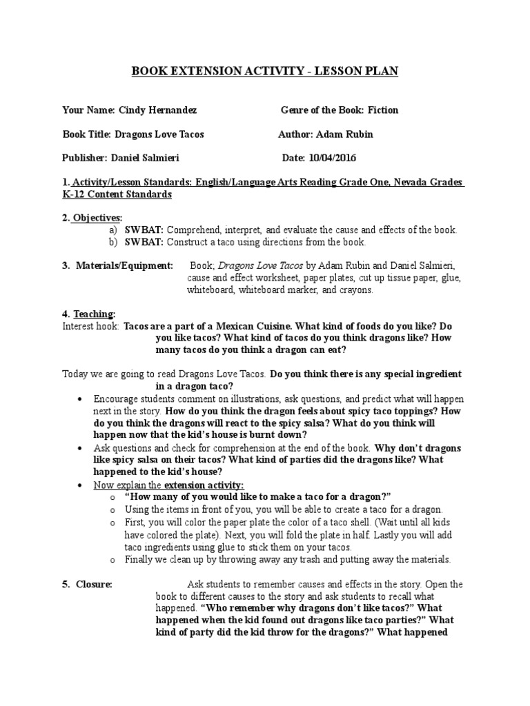 Dragons Love Tacos Lesson Plan | PDF | Taco | Lesson Plan