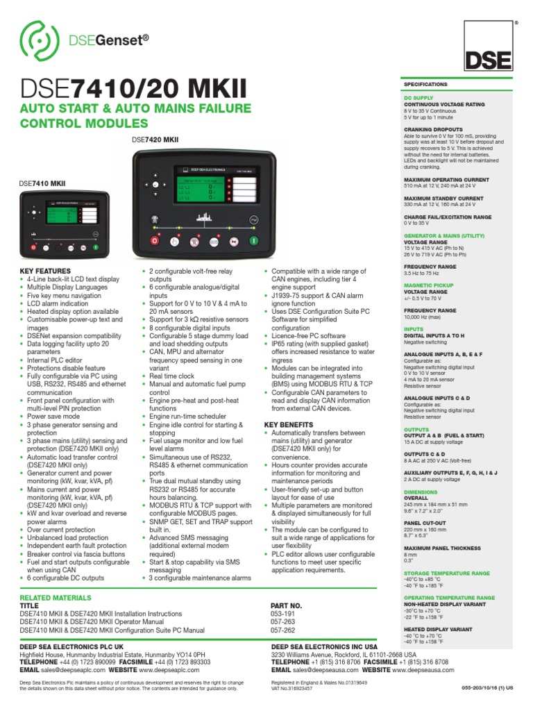 Dse 74xx Mkii Data Sheet Us | Download Free PDF | Electromagnetic Compatibility | Mains Electricity