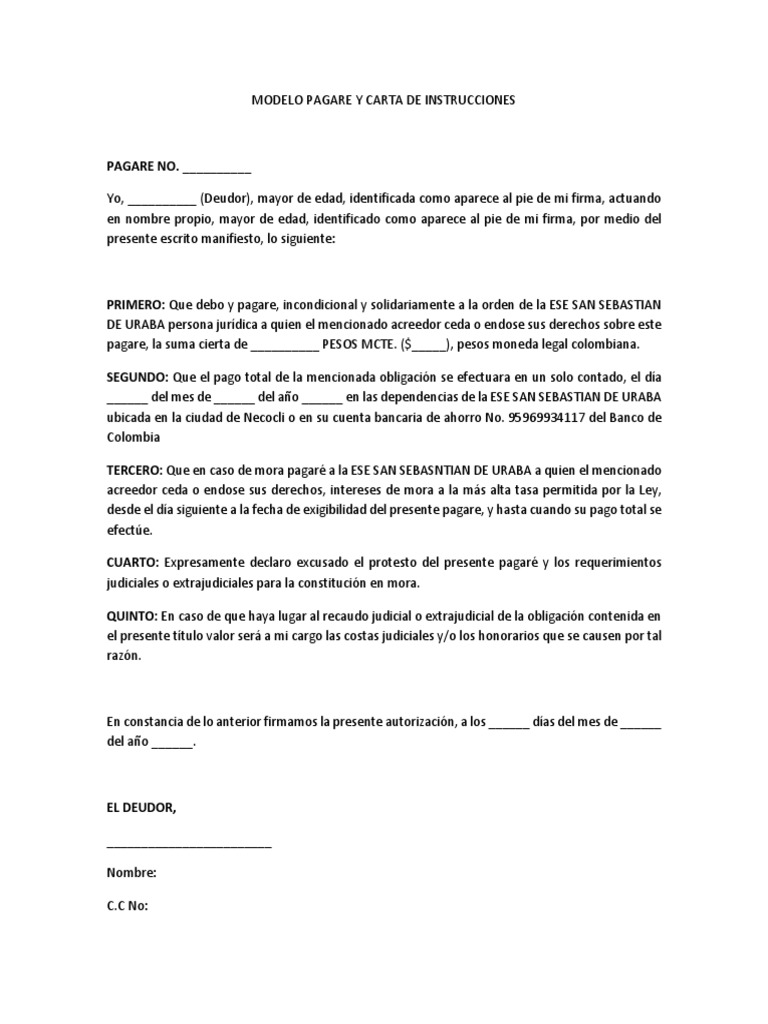 Modelo Pagare y Carta de Instrucciones. | Pagos | Gobierno Modelo Pagare y Carta de Instrucciones. | Pagos | Gobierno