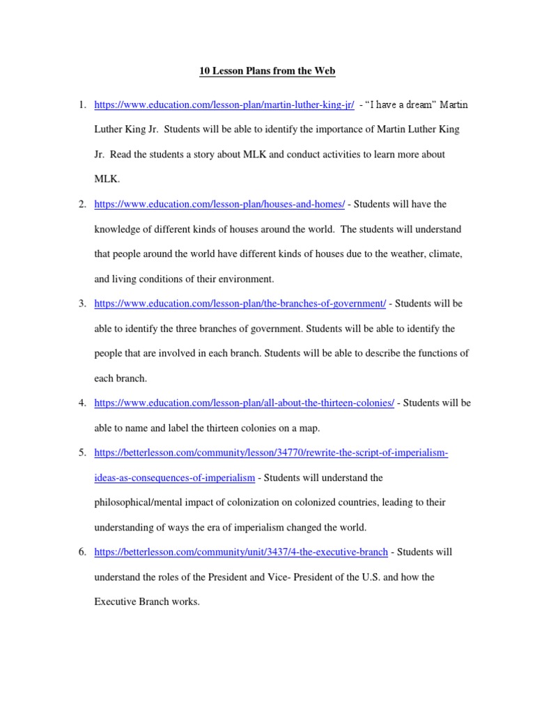 Edu 214 Web 10 Lesson Plans | PDF | Martin Luther King Jr. | Lesson Plan