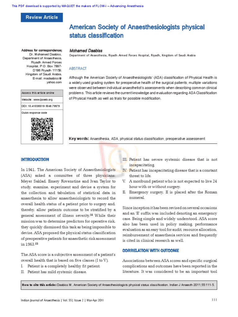ASA physical status classification system.pdf | Anesthesia ...
