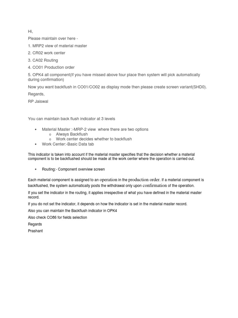 Operation Production Order Confirmation | PDF | Data Management | Computing