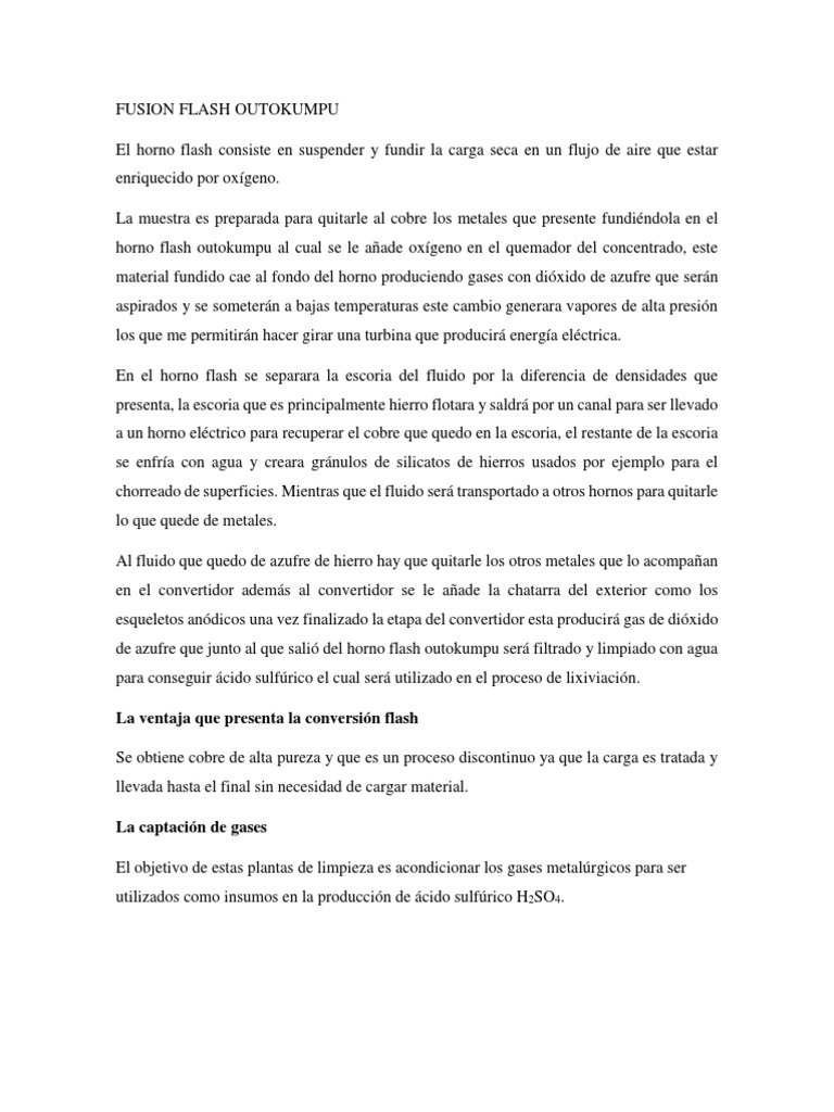 Fusion Flash Outokumpu | PDF | Cobre | Ácido sulfúrico