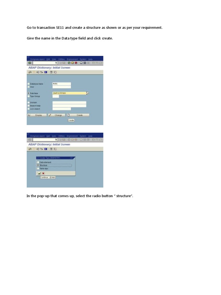 Go To Transaction SE11 and Create A Structure As Shown or As Per Your ...