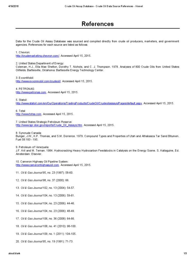 Crude Oil Assay Database - Crude Oil Data Source References - Knovel ...