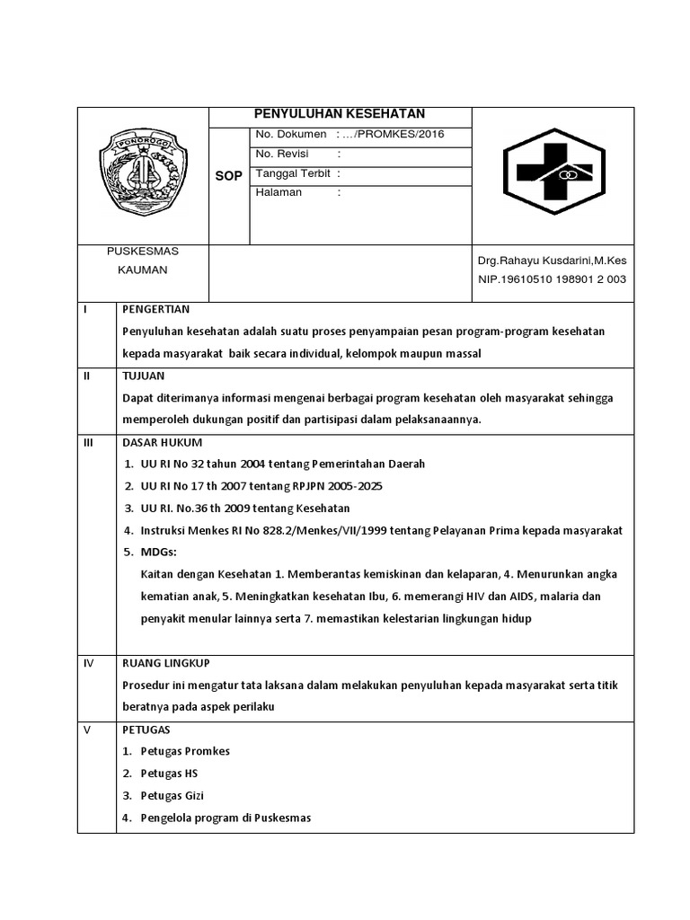 Sop Pemberian Penyuluhan Kesehatan | PDF