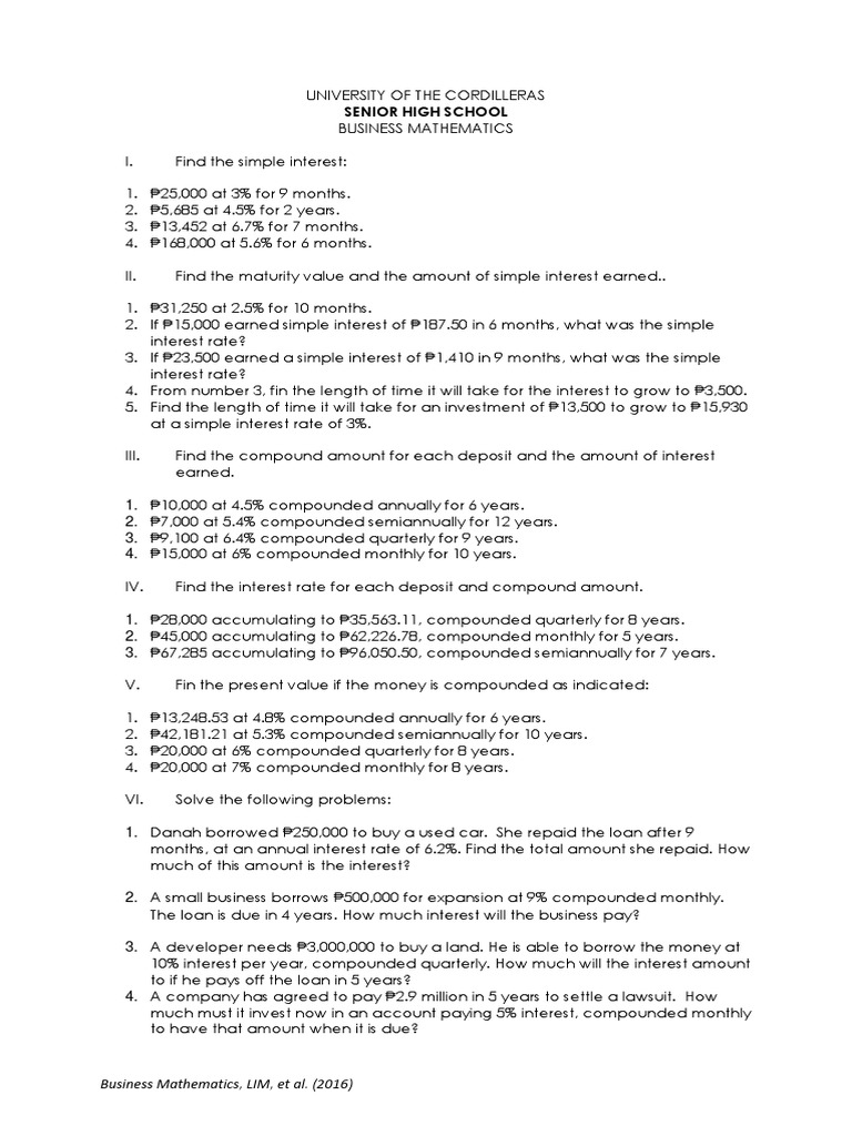 Business Math Interest Sample Problems | Download Free PDF | Interest ...
