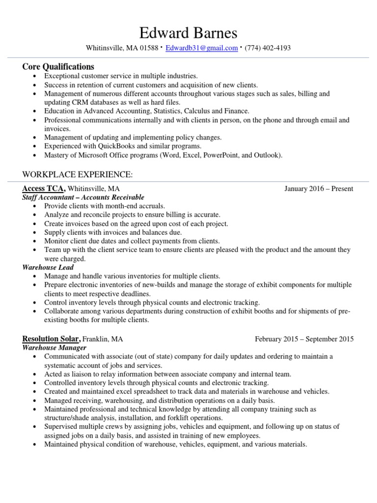 Edward Barnes Resume Updated 2017 | PDF | Inventory | Invoice