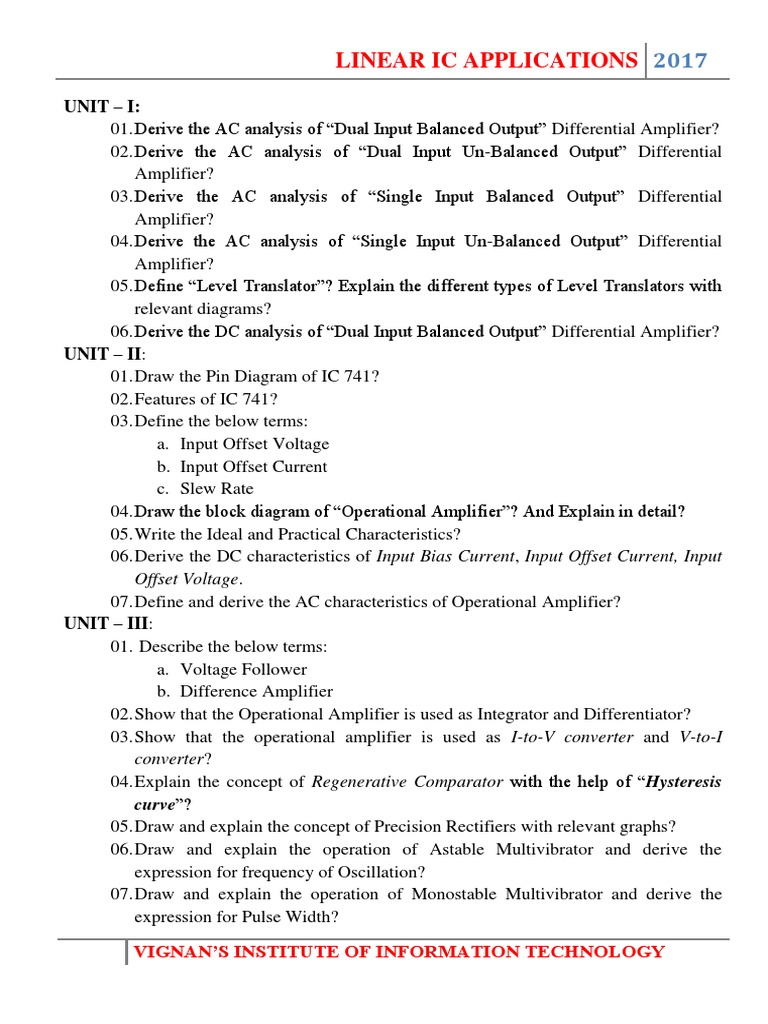 Linear Ic Applications: Unit - I | PDF | Technology & Engineering
