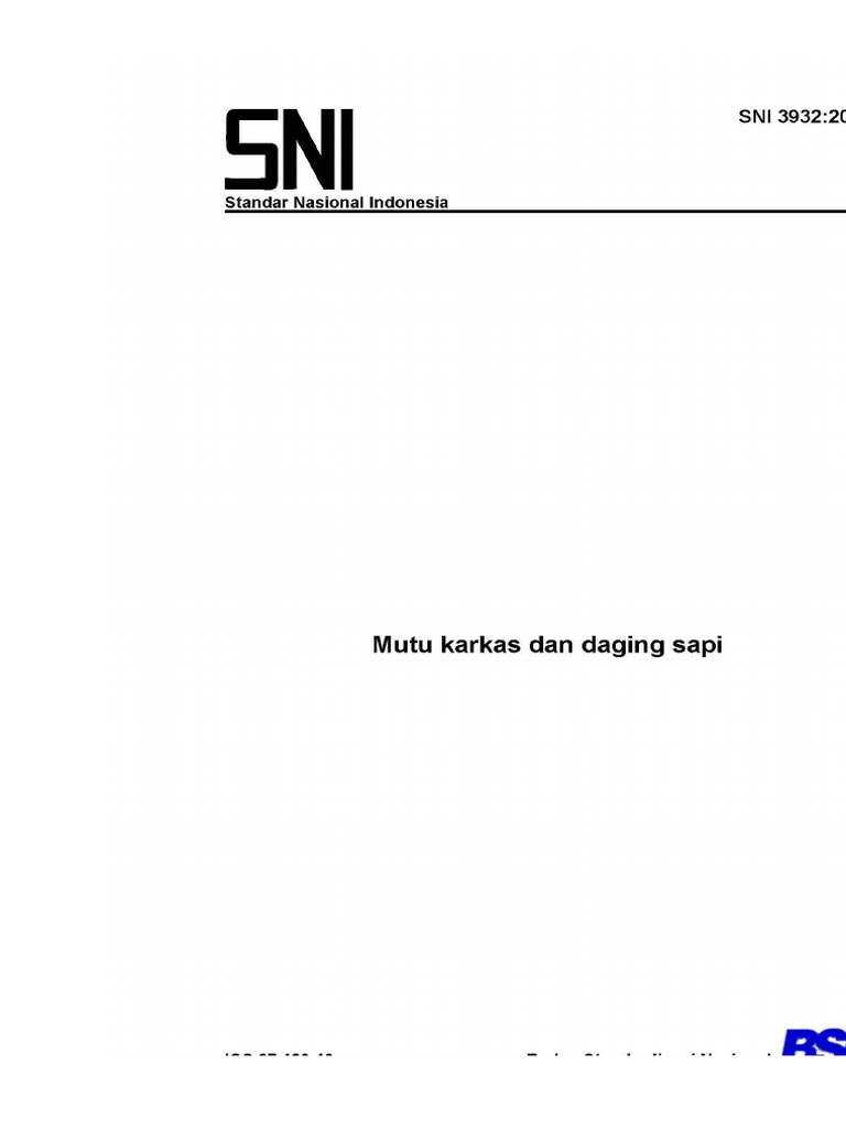 SNI 3932 2008 Mutu Karkas Dan Daging Sapi PDF | PDF