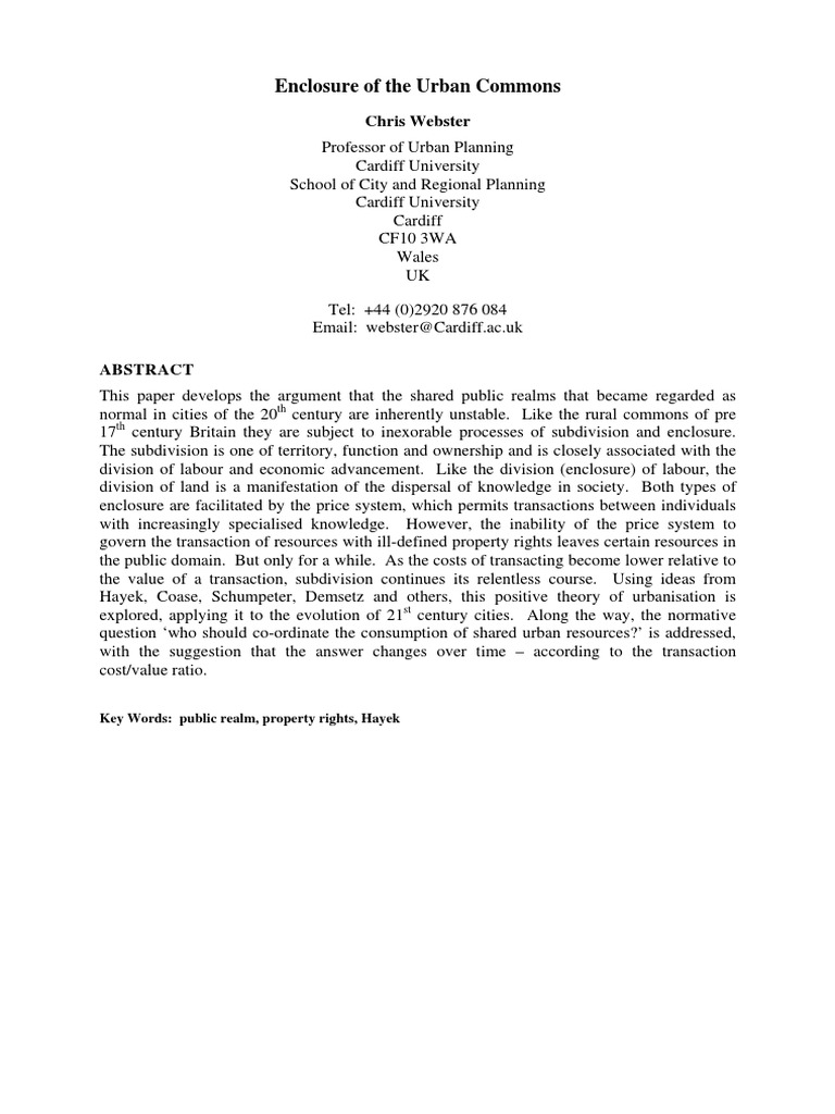 Enclosure of The Urban Commons | PDF